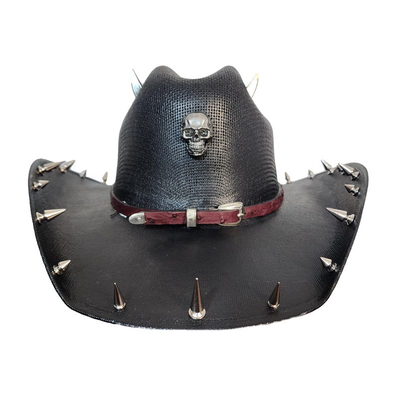 Gothic Punk Cowboy Hat: Black Studded Hat With Skull and Ostrich ...