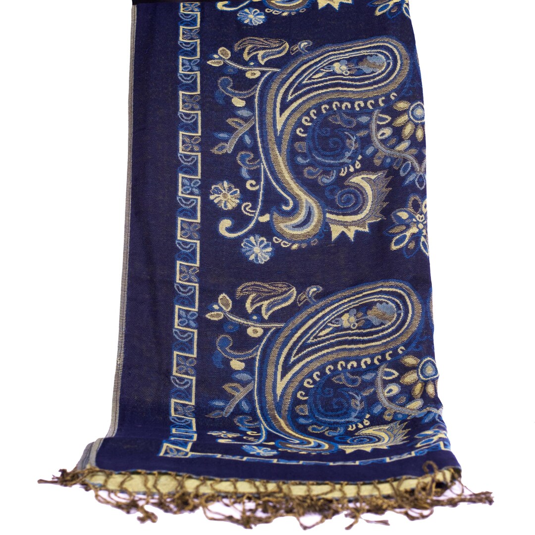 Paisley & Geometric Block Border Design Pashmina – Soft Oversized Scarf ...