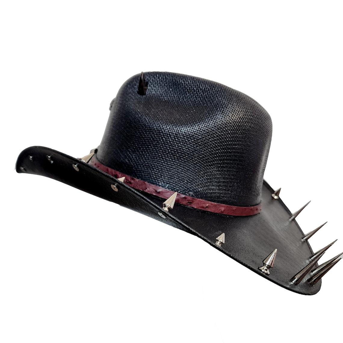 Gothic Punk Cowboy Hat: Black Studded Hat With Skull and Ostrich ...