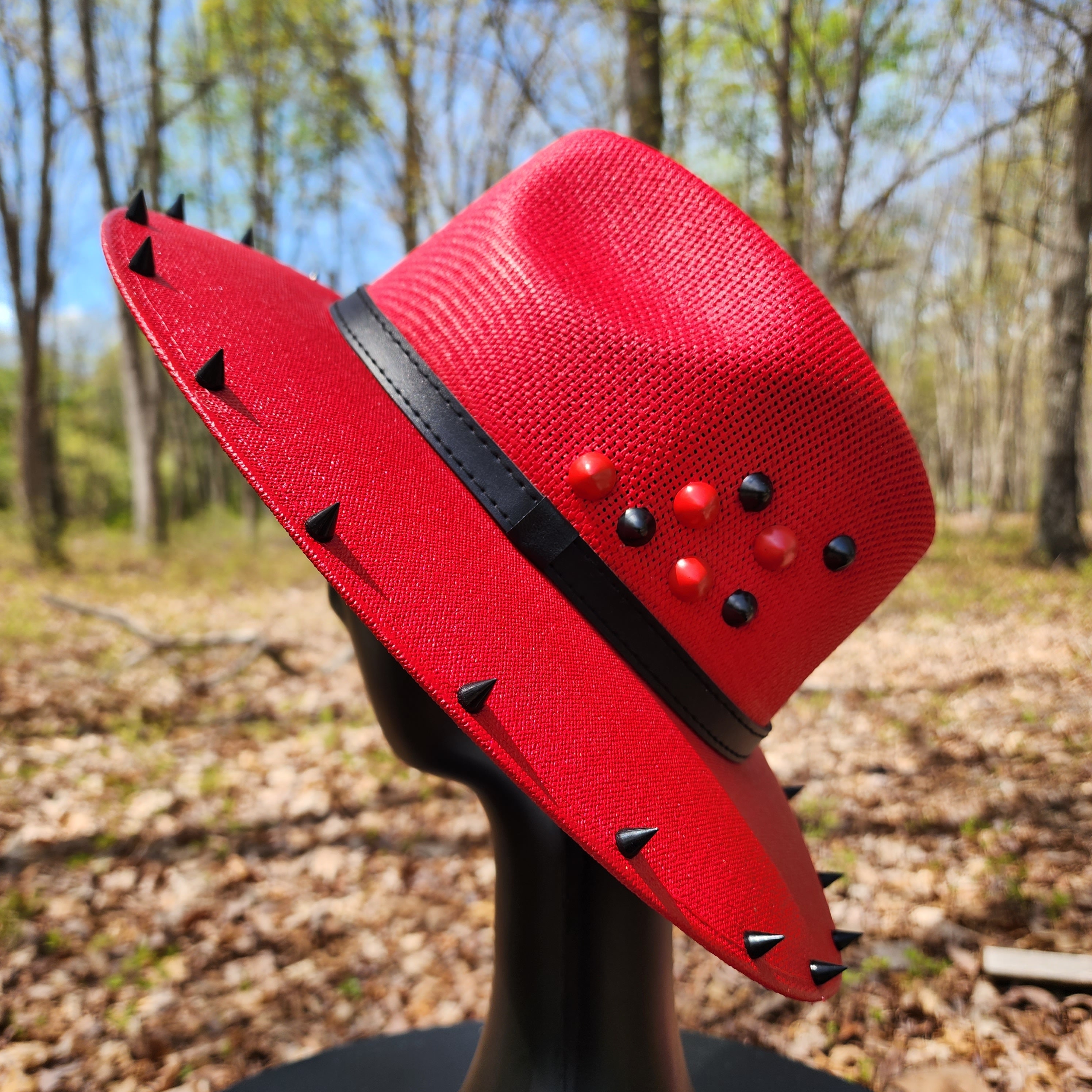 Red Goth Sun & Moon Skull Studded Sun Hat Hand Painted Wearable Art - Etsy