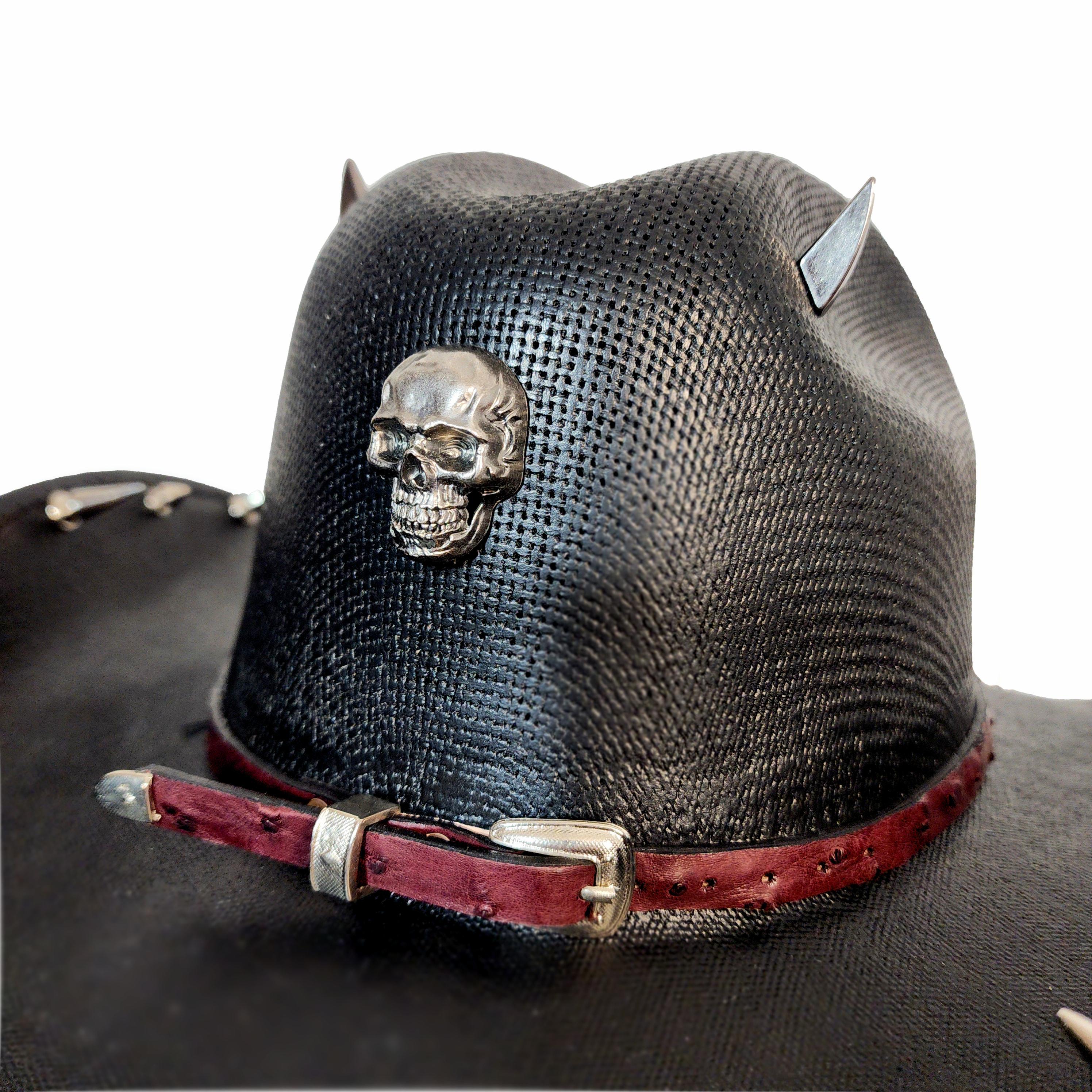 Gothic Punk Cowboy Hat: Black Studded Hat With Skull and Ostrich ...