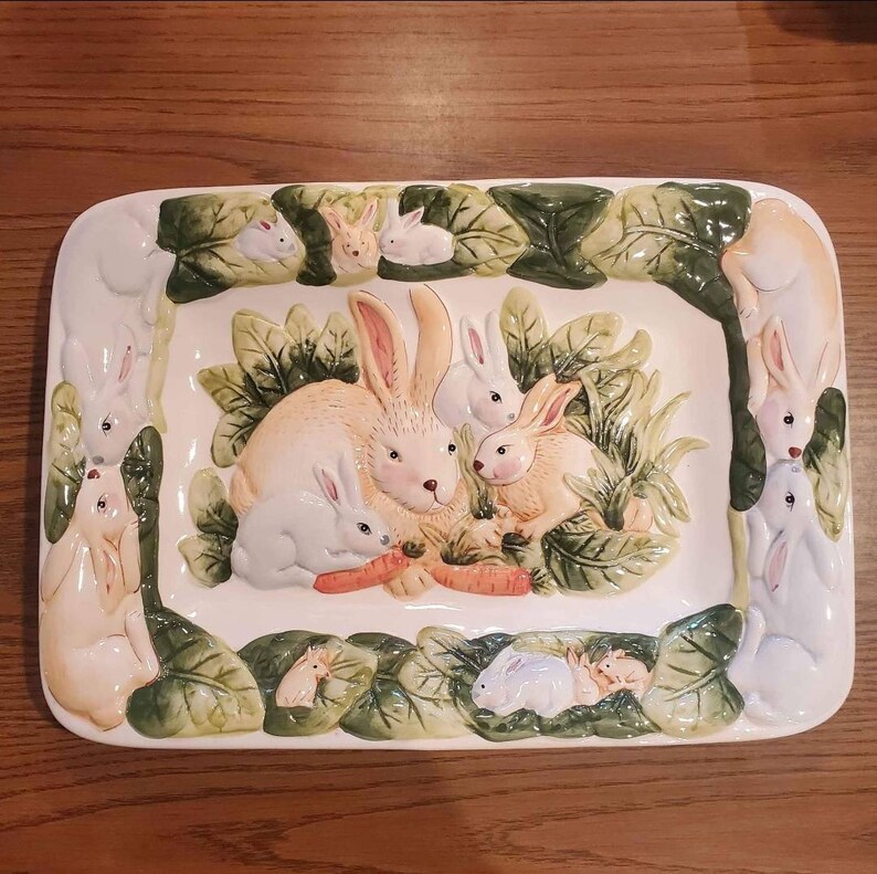 Easter Bunny Rabbit Serving Tray Plate Vintage - Etsy