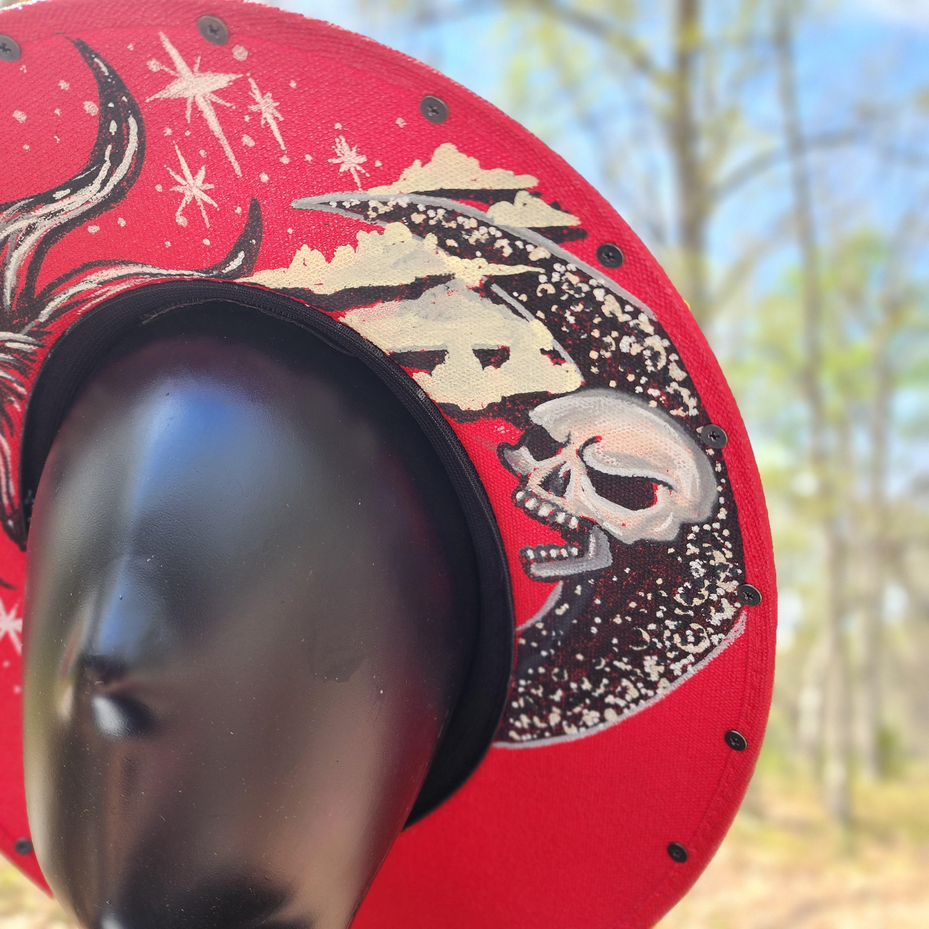Red Goth Sun & Moon Skull Studded Sun Hat Hand Painted Wearable Art - Etsy