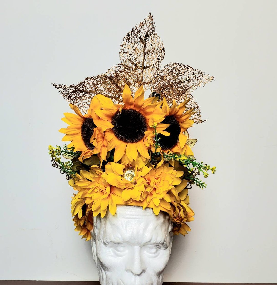 Sunflower Yellow Gold Floral Headpiece Crown Hat Headband Head Dress ...