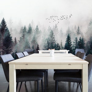 Misty Forest Nature Self Adhesive Peel and Stick Mountain Removable Non ...