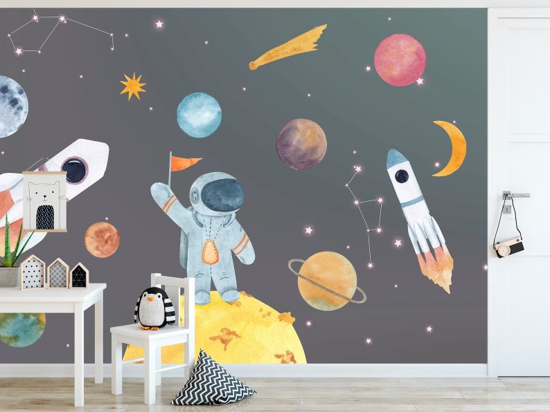 Space Spacecraft Astronaut Planets Orbit Stars Wallpaper, Peel and ...