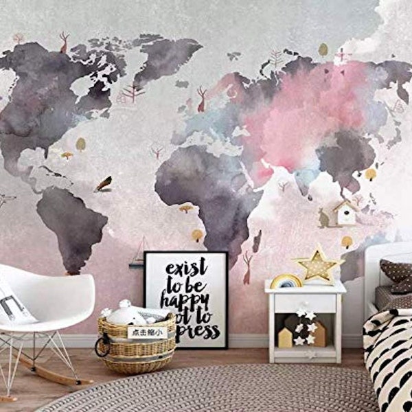 Pink World Map - Etsy
