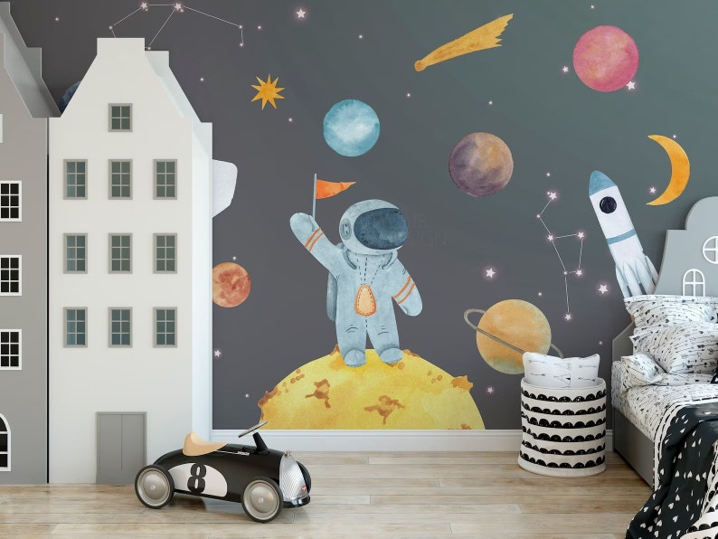 Space Spacecraft Astronaut Planets Orbit Stars Wallpaper, Peel and ...