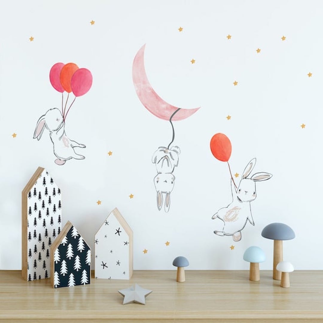 Peel&stick Smiling Cloud and Moon Wall Sticker Set Removable Self ...