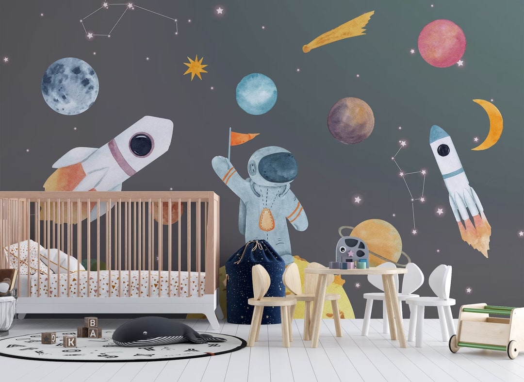 Space Spacecraft Astronaut Planets Orbit Stars Wallpaper, Peel and ...