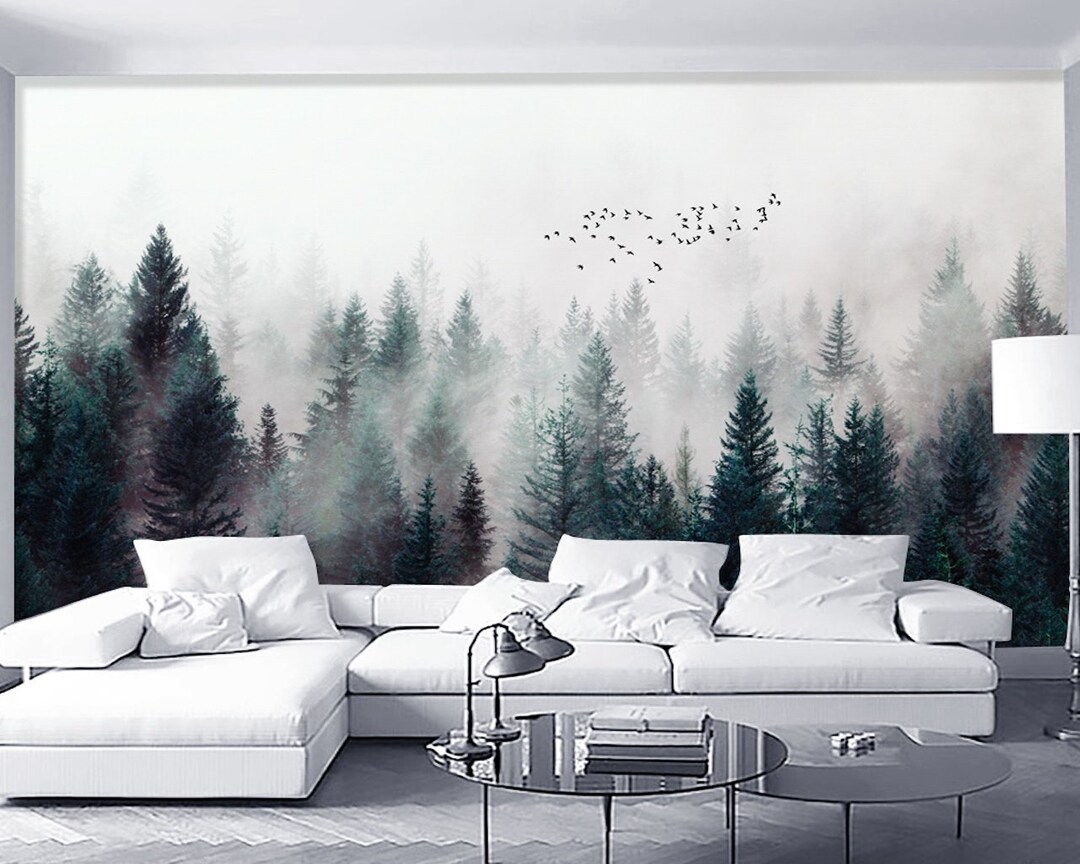 Misty Forest Nature Self Adhesive Peel and Stick Mountain Removable Non ...