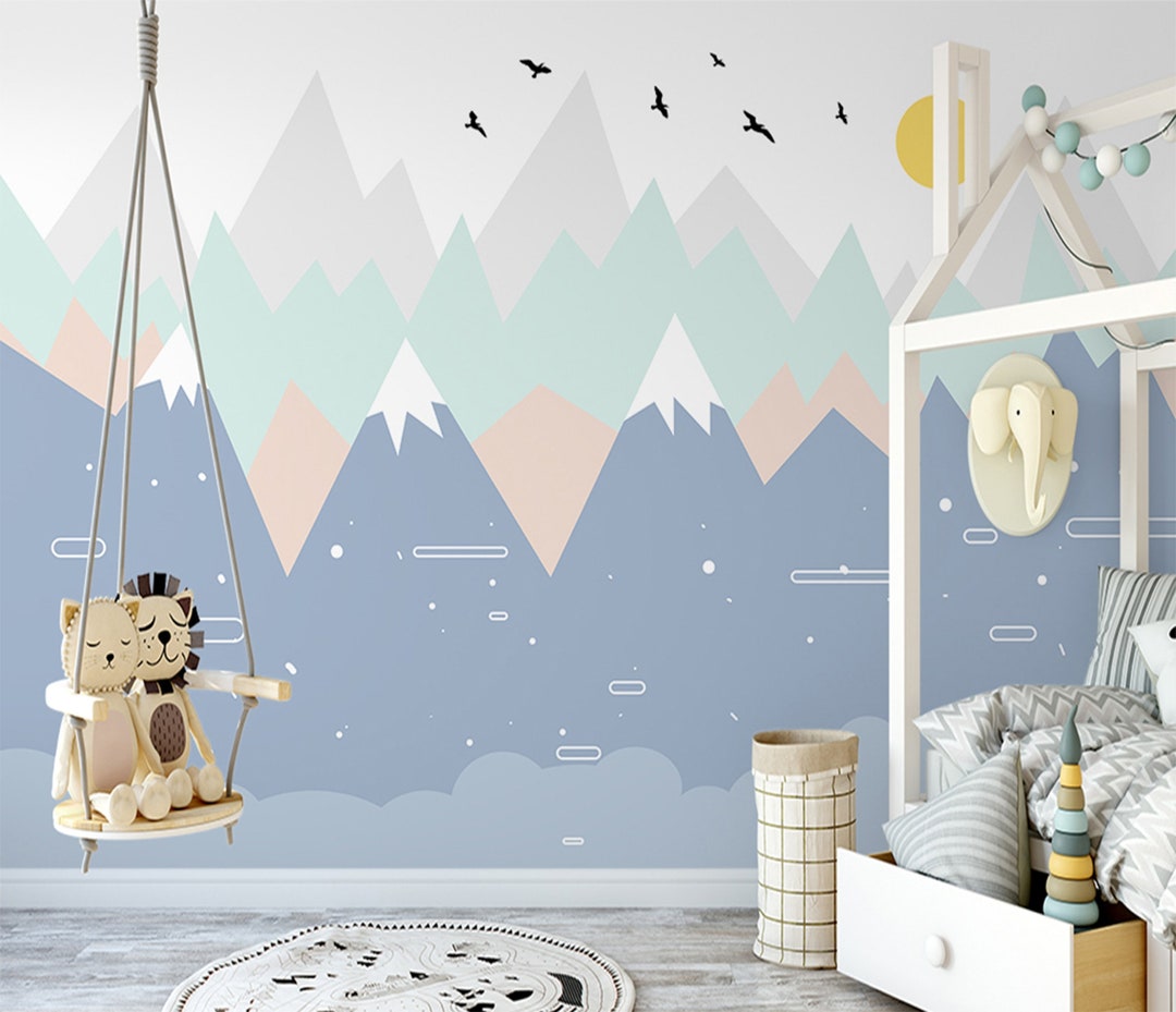 Triangle Snowy Mountains Peel and Stick Wallpaper: Geometric Nursery ...