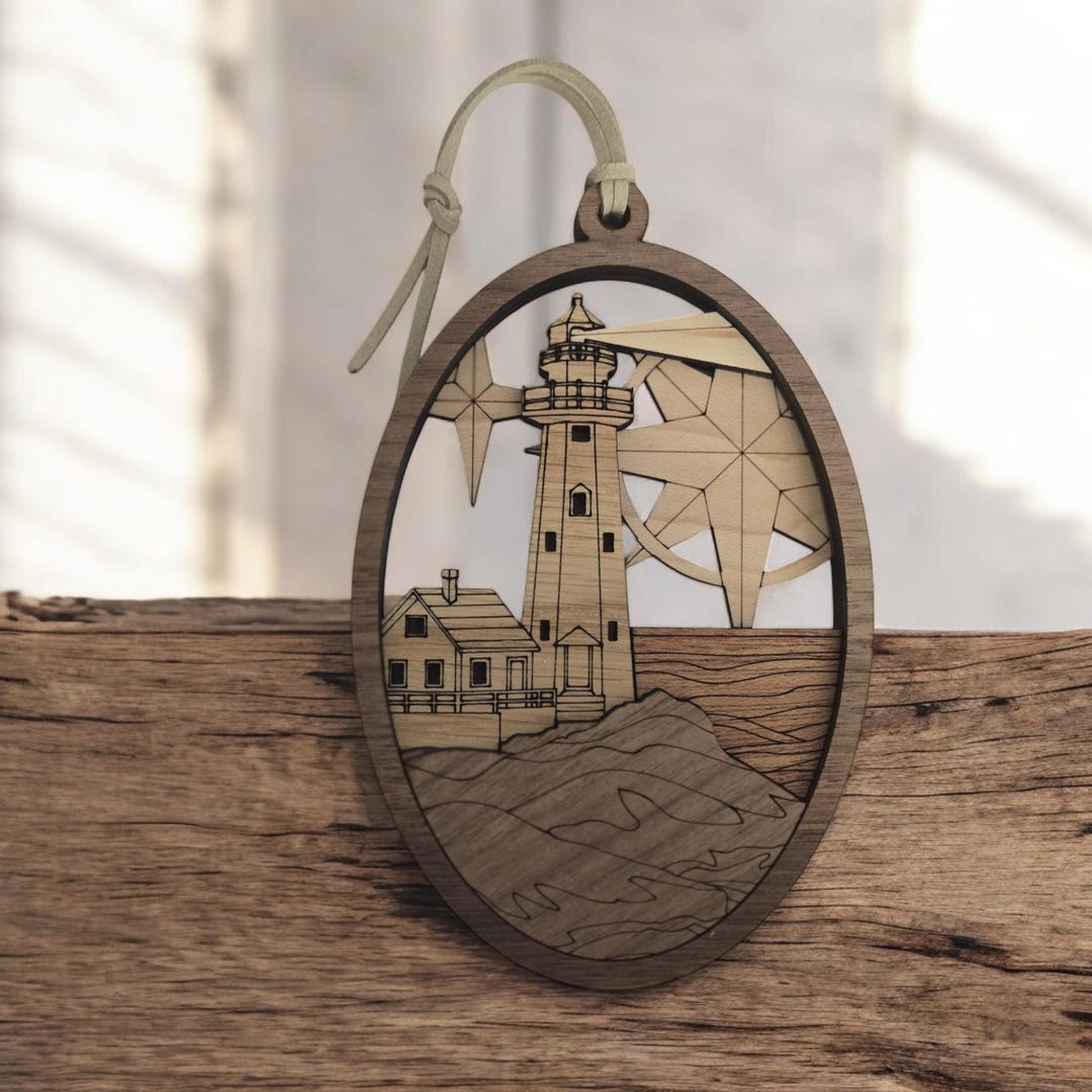 Lighthouse Ornament, Elegant Coastal Keepsake, Natural Wooden ...