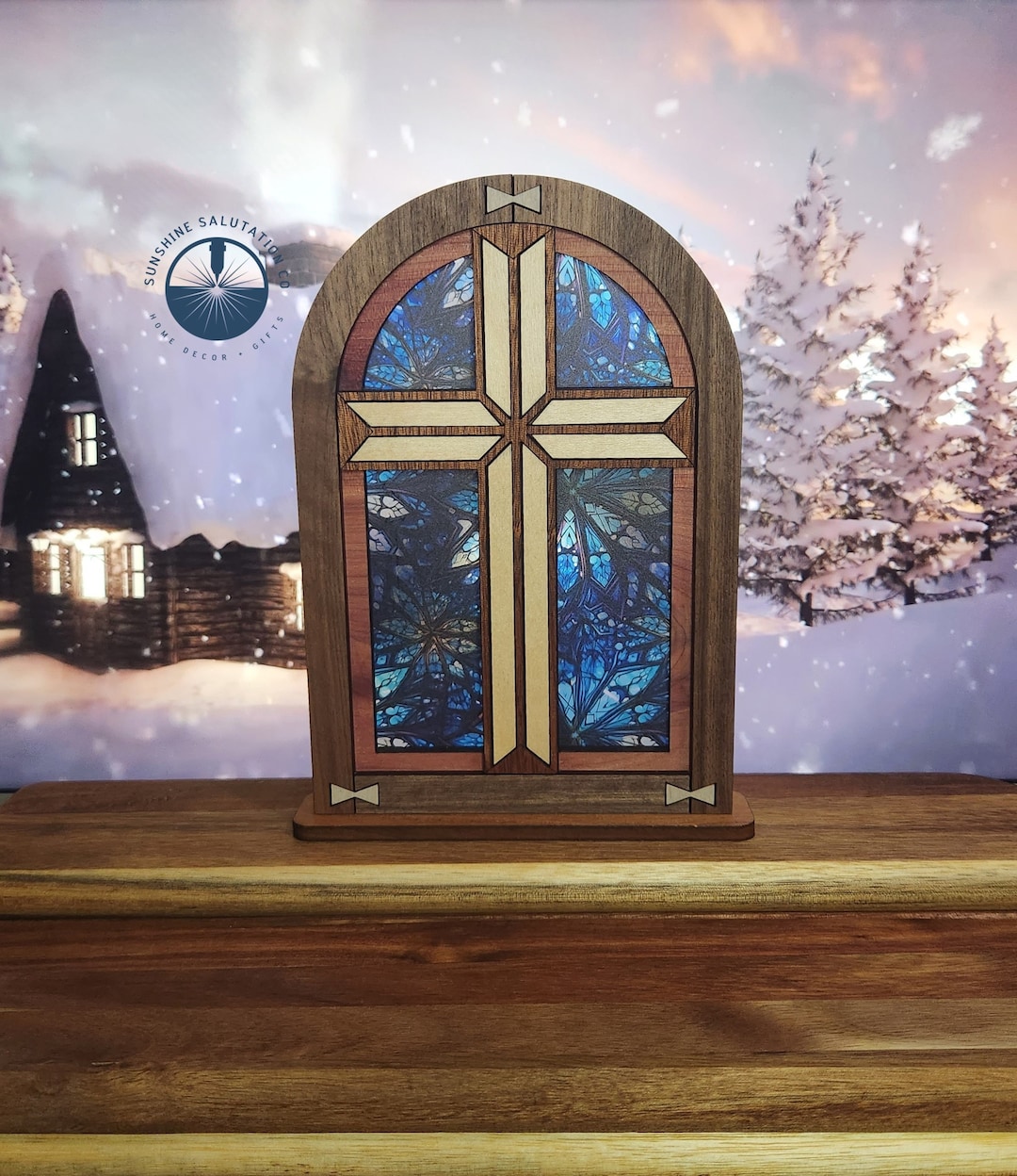 Cross Stained-glass Arched Window, Heirloom Cross, - Etsy