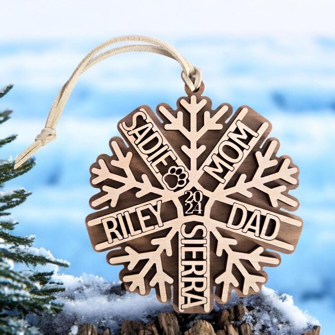 Snowflake Ornament , Wooden Snowflake, Personalized Family Names, 16 ...