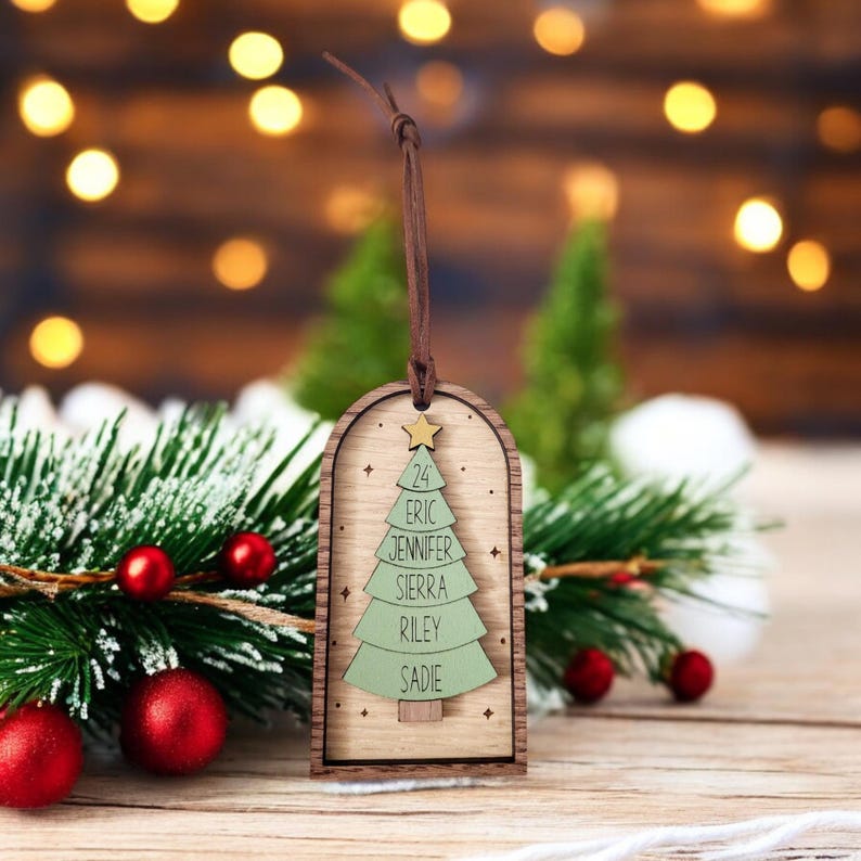 Custom Family Name Christmas Tree Ornament – Personalized With up to 8 ...