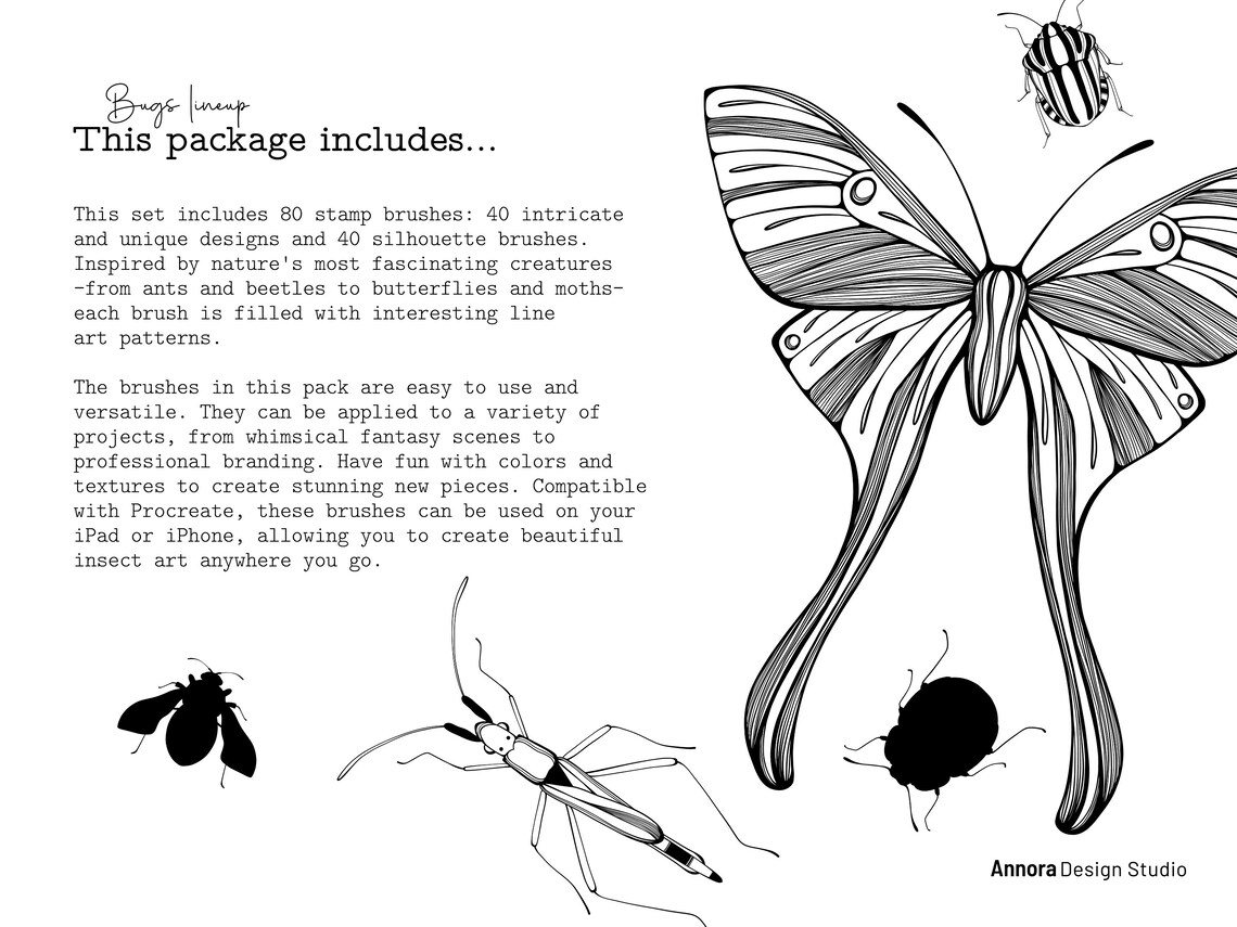 Lineart Insects Pack 1 Procreate Brushes Digital Stamp Brush Set ...