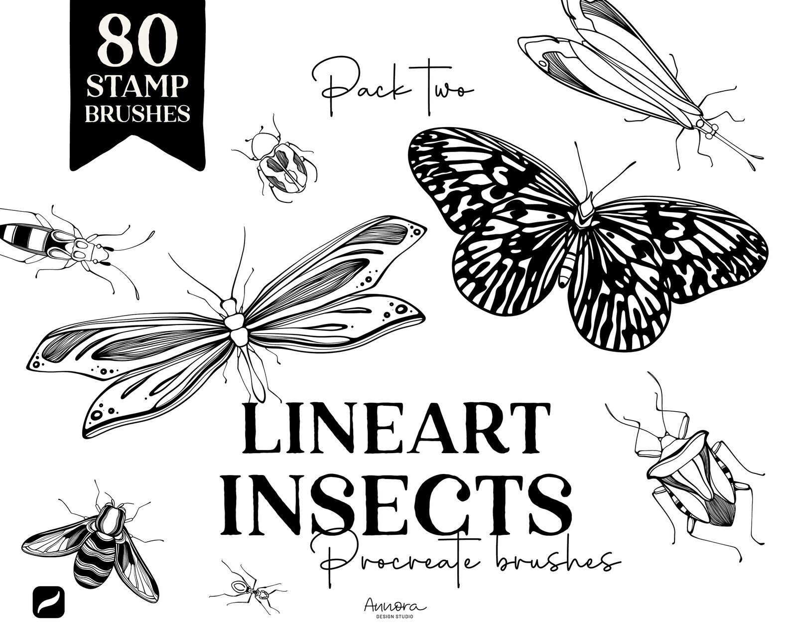 Lineart Insects - Pack 2 - Procreate Brushes - Digital Stamp Brush Set ...