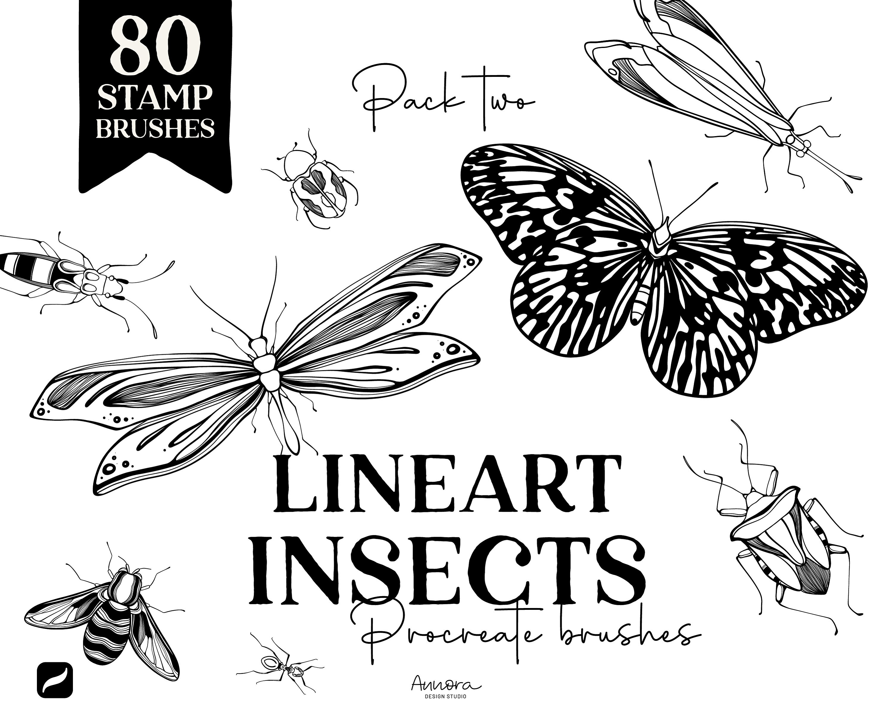 Lineart Insects - Pack 2 - Procreate Brushes - Digital Stamp Brush Set ...