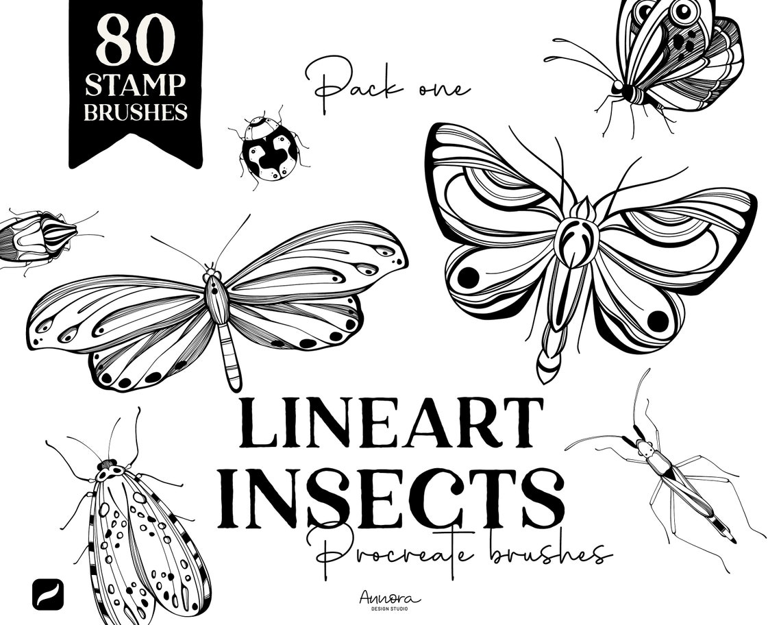 Lineart Insects Pack 1 Procreate Brushes Digital Stamp Brush Set ...