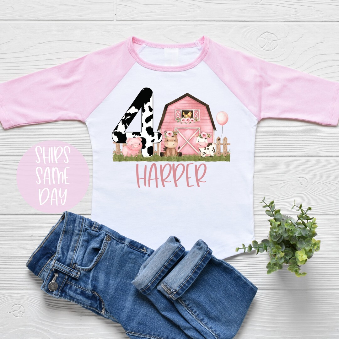Fourth Birthday Farm Shirt, Girls 4th Barn Animals Birthday Shirt ...
