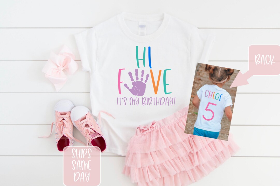 Girls 5th Birthday Hi Five Shirt, Hi Five It's My Birthday Shirt ...