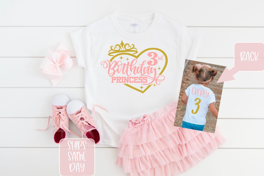 Princess 3rd Birthday Girls Shirt, Girls 3rd Birthday Shirt ...