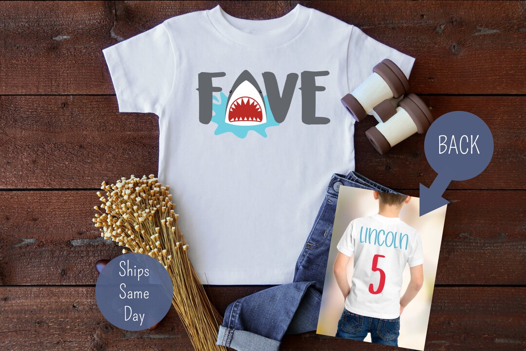 Five Birthday Shark Shirt, 5 Year Old Shark Birthday Shirt, 5th ...