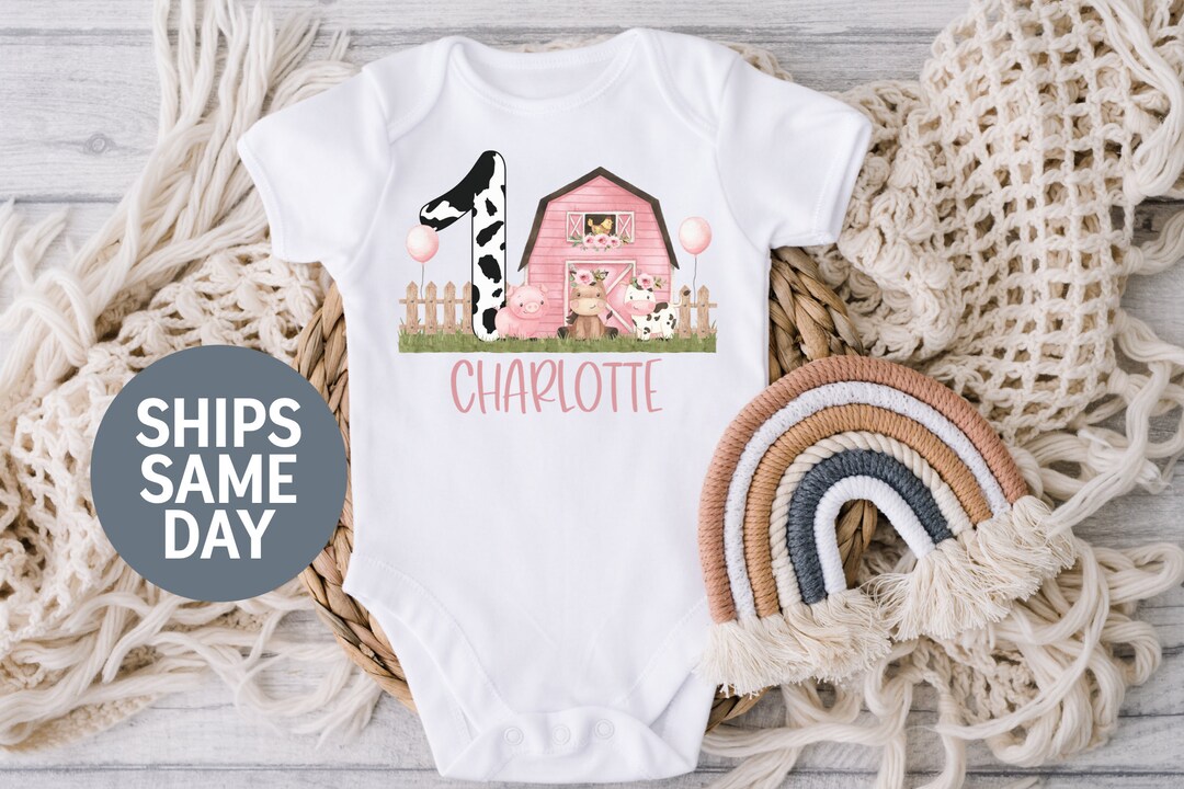 First Birthday Farm Onesie®, Girls 1st Birthday Barn Animals Shirt ...
