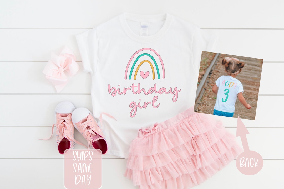 Rainbow Birthday Girl Shirt, 3 Year Old Birthday Shirt, Girls Birthday T-shirt, Cute Birthday ...