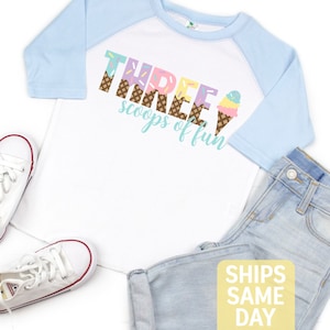 Three Scoops of Fun Ice Cream 3rd Birthday Shirt, 3rd Birthday Party, Ice Cream Shirt, Girls ...