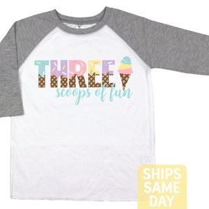 Three Scoops of Fun Ice Cream 3rd Birthday Shirt, 3rd Birthday Party, Ice Cream Shirt, Girls ...