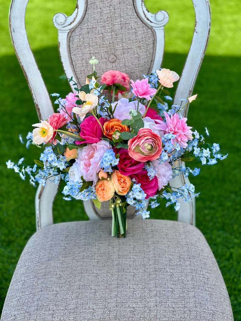 Wildflower Wedding Bouquet : Hot Pink, Blue, Yellow, Orange and Purple ...