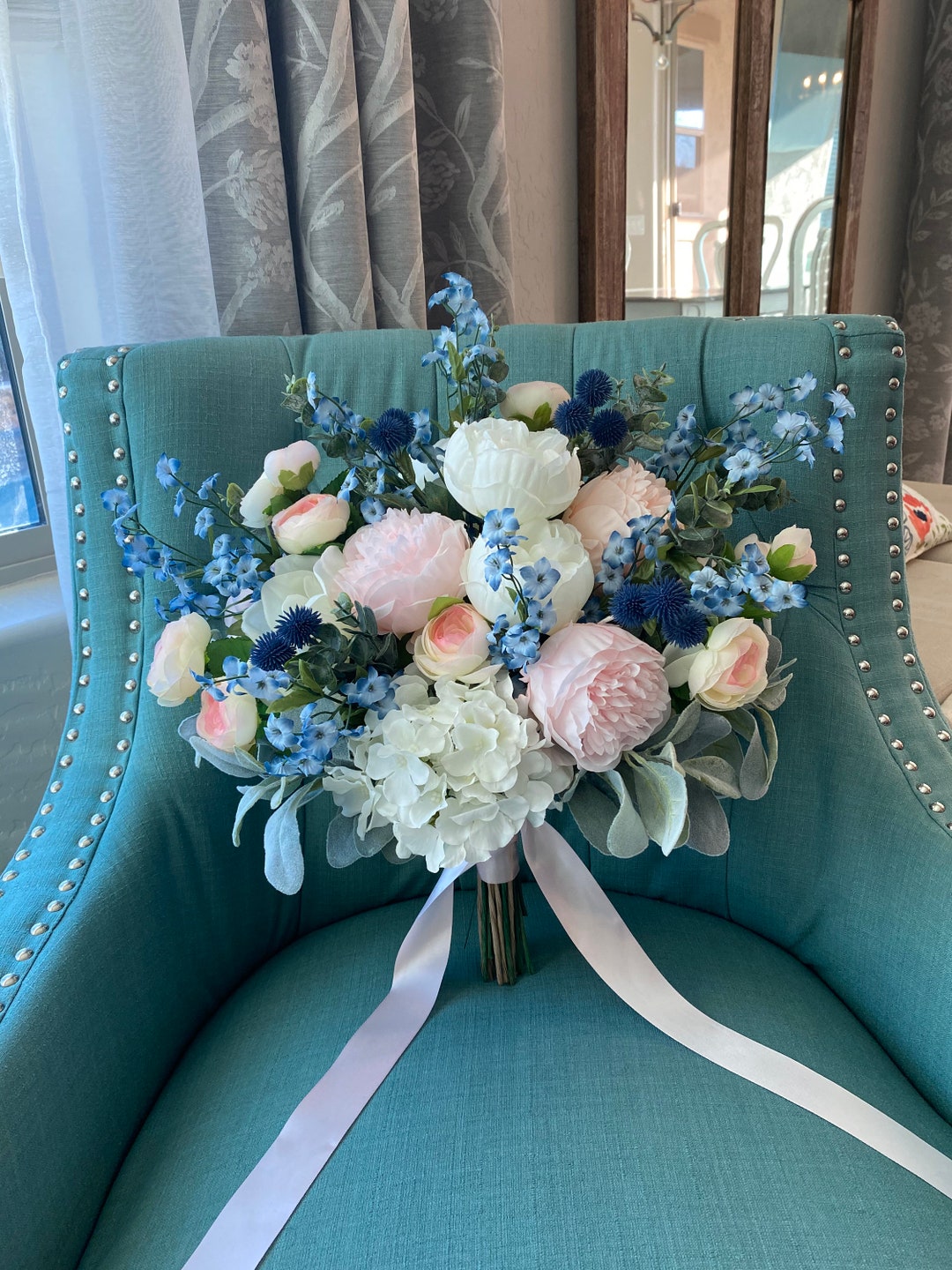 Wedding Bouquet:dusty Blue, Pink and White Bridal Bouquet - Etsy