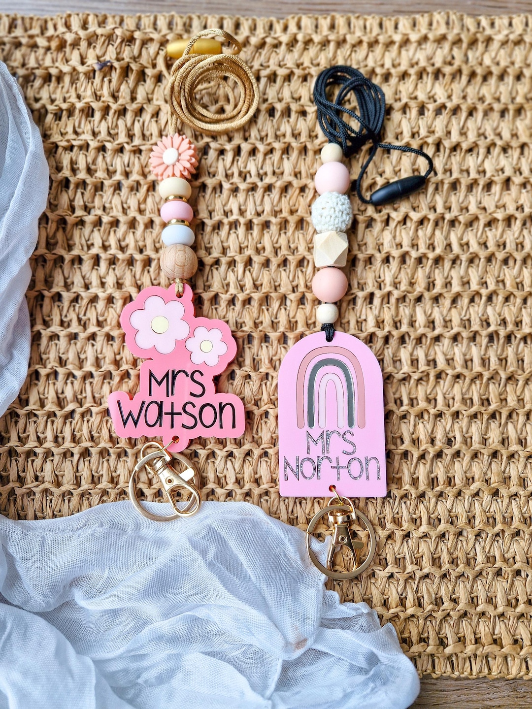 Personalised Teacher Lanyard, Custom Beaded Lanyard, Teacher ID Holder ...