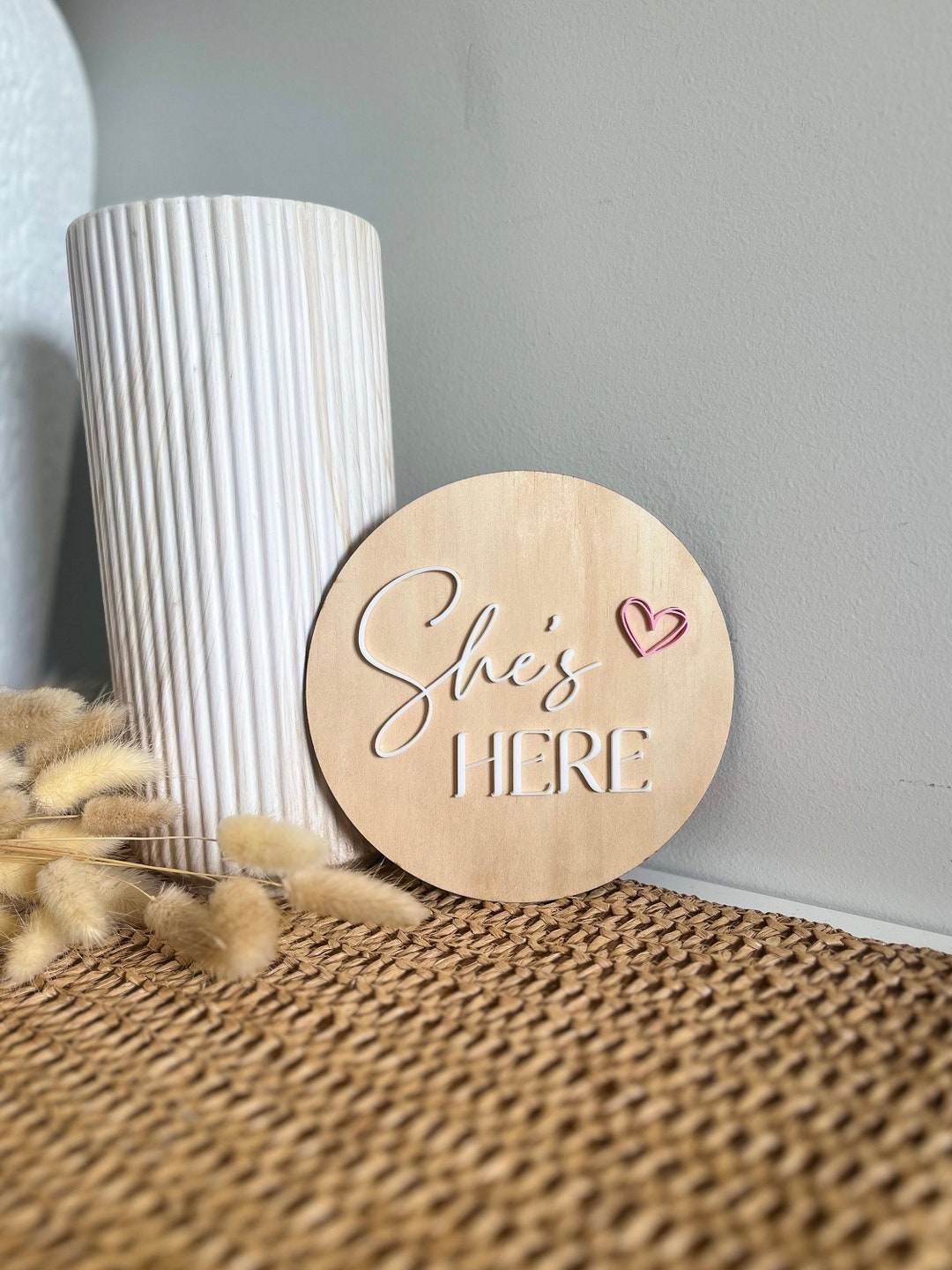Gender Arrival Plaque - She's Here - He's Here - Reveal Baby's Gender ...