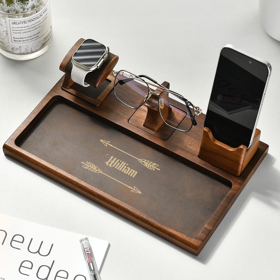 Personalized Docking Station Nightstand Organizer Wood Anniversary Gift ...