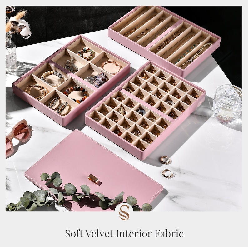 Personalized 3 Piece Jewelry Tray Set Stackable Pink Leather - Etsy