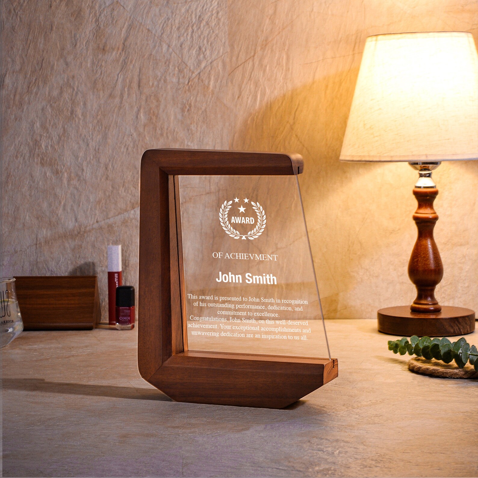 Employee Recognition Office Award Engraved Wood Stand Trophy for Staff ...