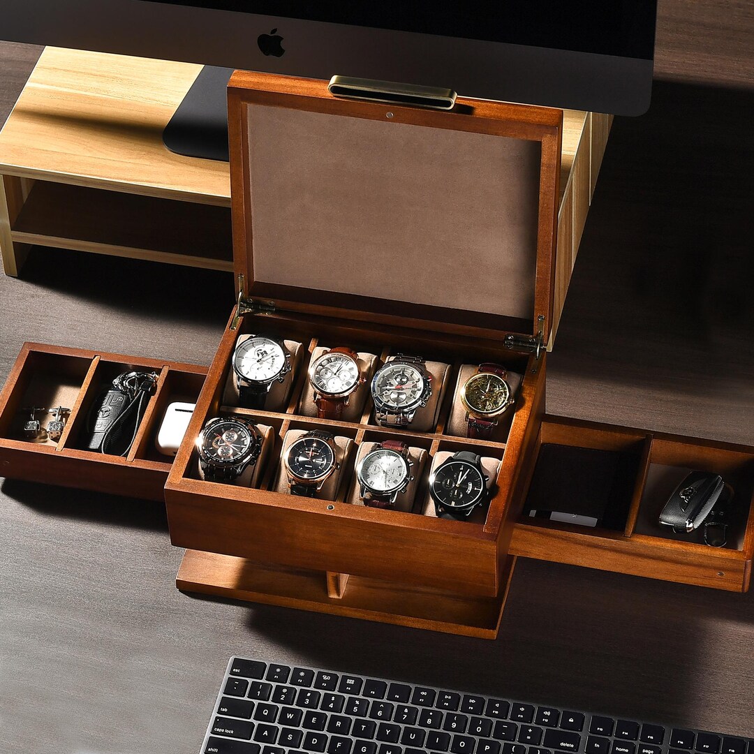 Smartwatch & Jewelry Organizer Personalized Wooden Watch Box for Men ...