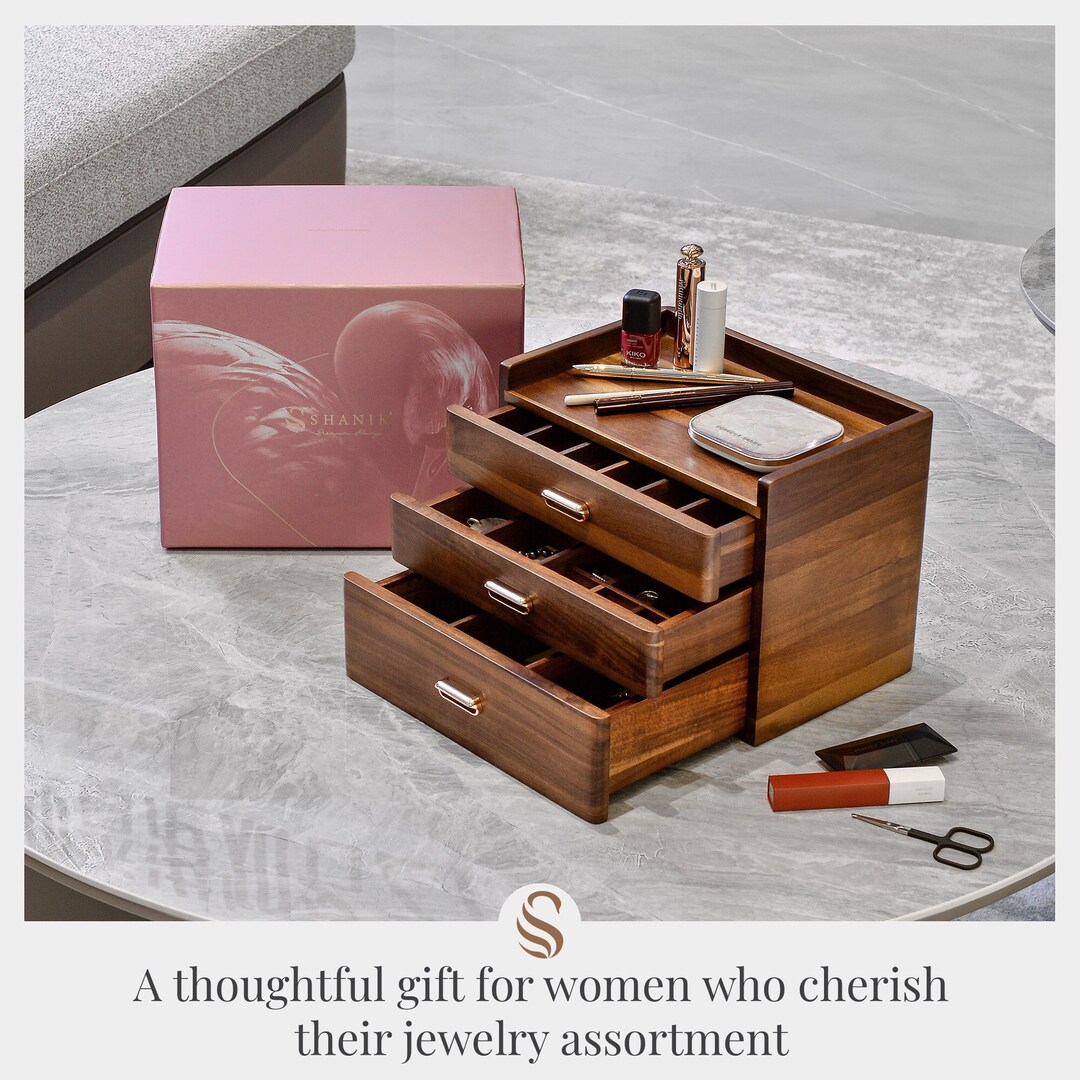 Wooden Makeup Organizer and Jewelry Storage Countertop Box for Cosmetic ...