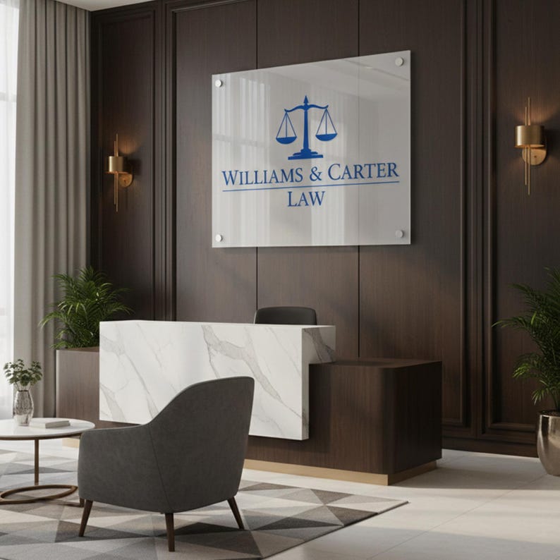 Law Office Acrylic Logo Sign UV Printed Name Business Logo Floating ...