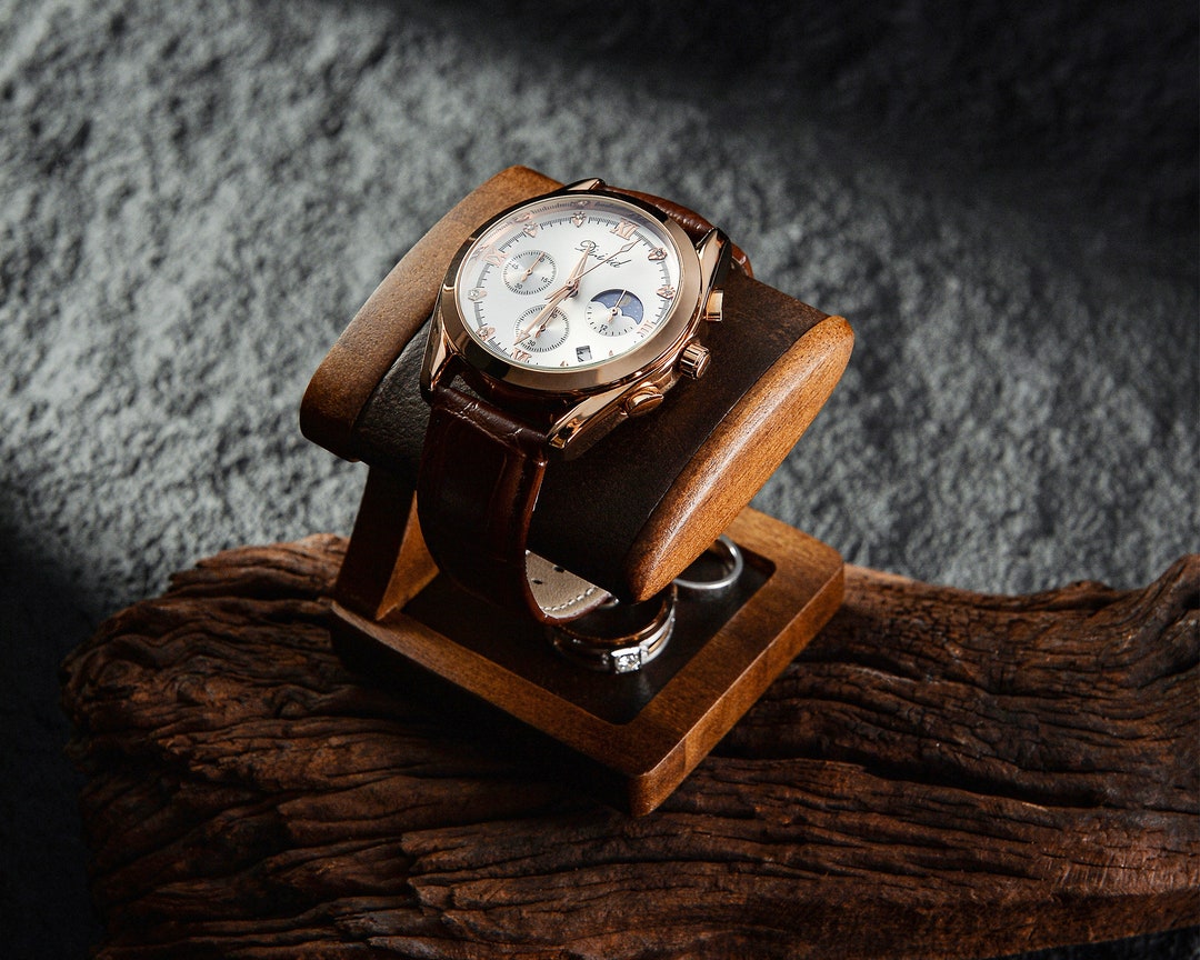 Engraved Wood Watch Stand for Men, Personalized Gift, Bedside Watch ...