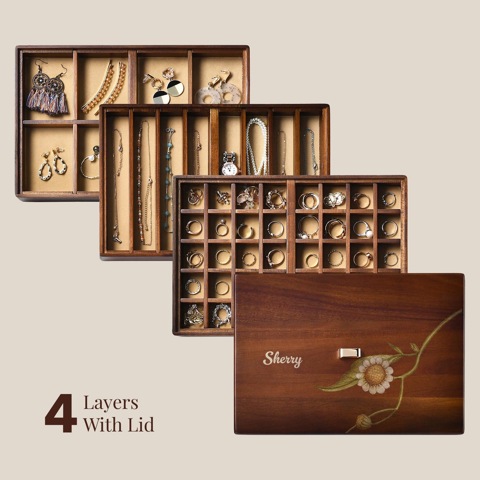 Personalized Floral Jewelry Box Wooden Keepsake Box With Name Custom ...