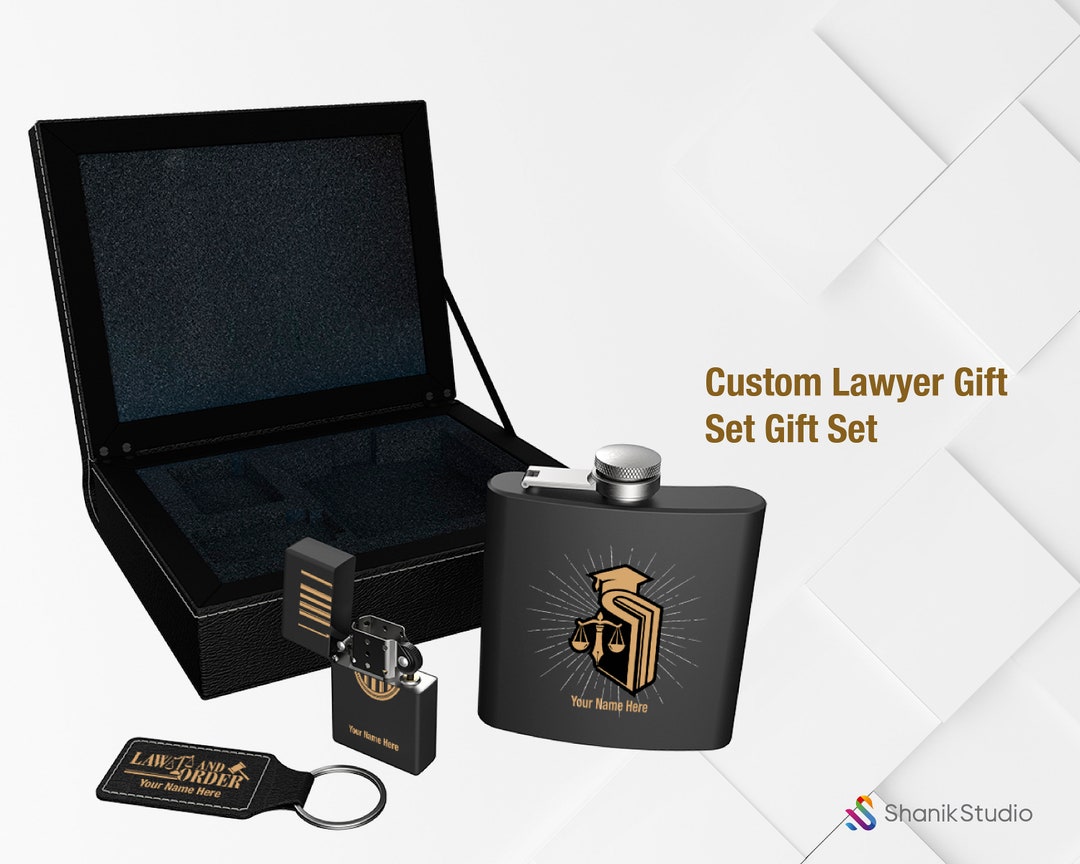 Custom Lawyer Gift Set for Him Personalised Hip Flask, Keychain ...