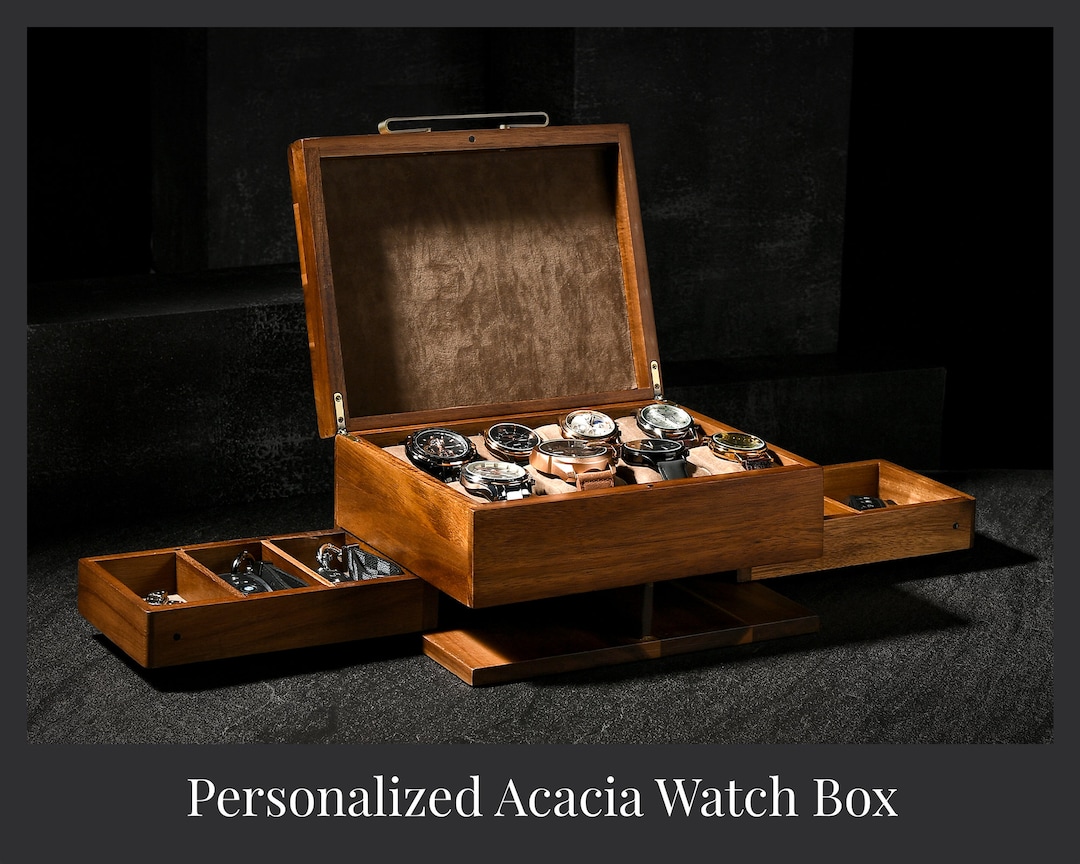 Personalized Watch Box for Men, 8 Divider Slots Engraved Wooden Jewelry ...