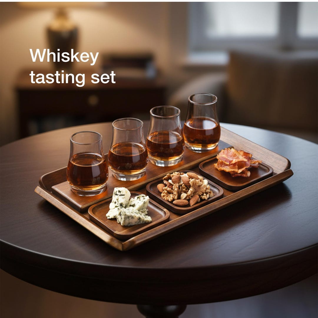 Whiskey and Snack Pairing Tray With 4 Glasses and 3 Coasters Bourbon ...