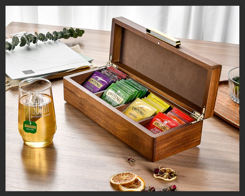 Personalized Engraved Wooden Tea Box Storage With 4 Removable - Etsy