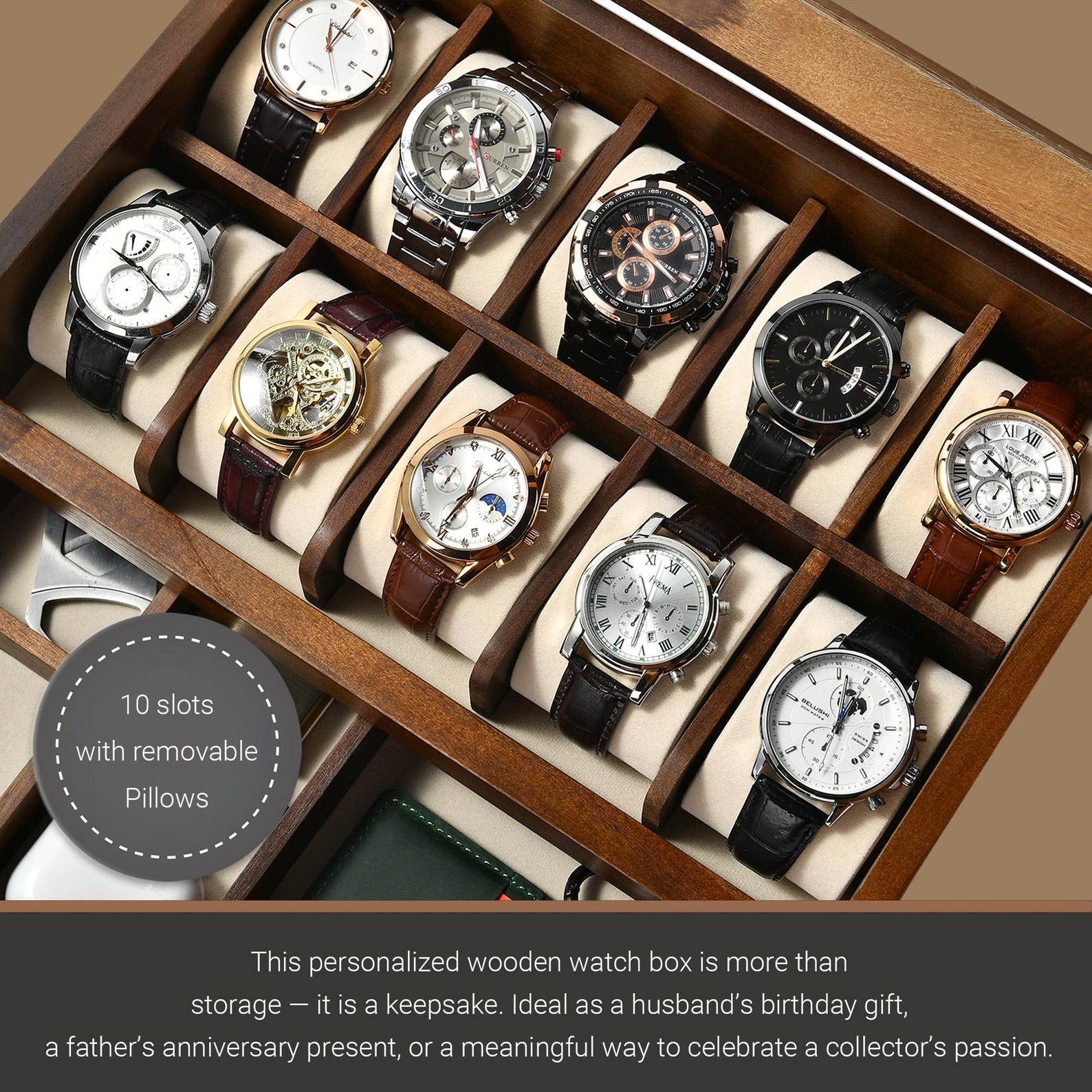 Premium Engraved Collector’s Watch Display Case Christmas Gift for Him ...