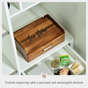Custom Engraved Office Tea Station With Tea Bag Drawer, Solid Wood Tea ...